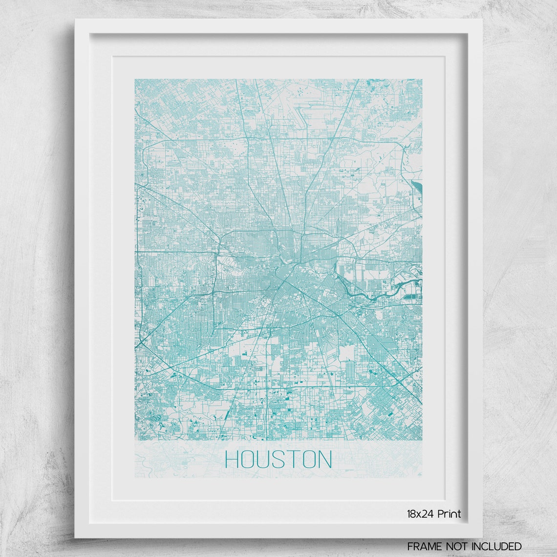 Houston City Map Print Poster Blue Green H Town Space Bayou | Etsy