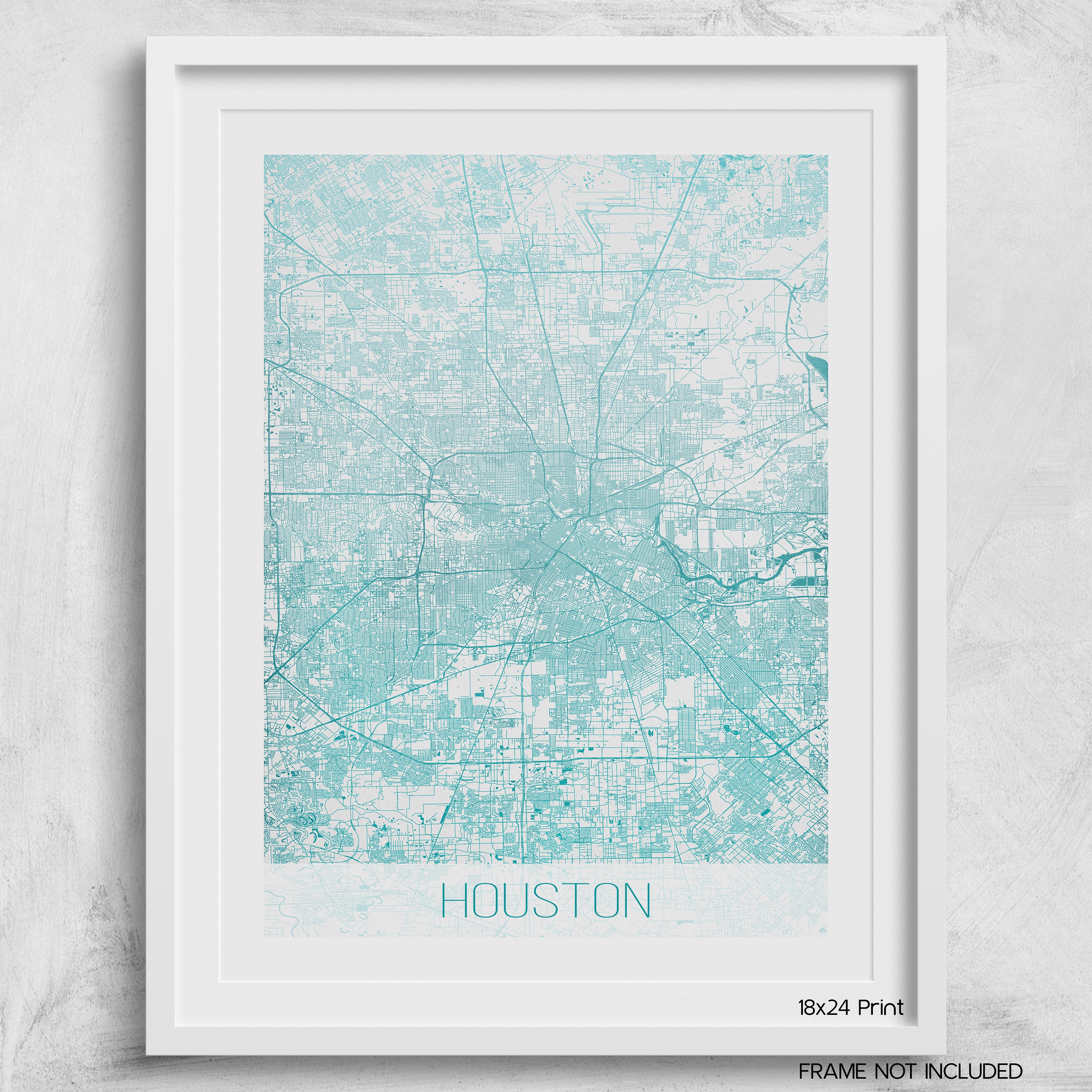 Houston City Map Print Poster Watercolor Turquoise H Town - Etsy
