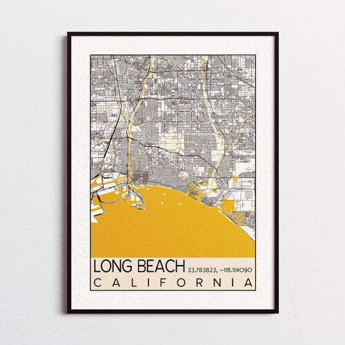 Long Beach Map Print Long Beach Map Poster Wall Art Ca City | Etsy