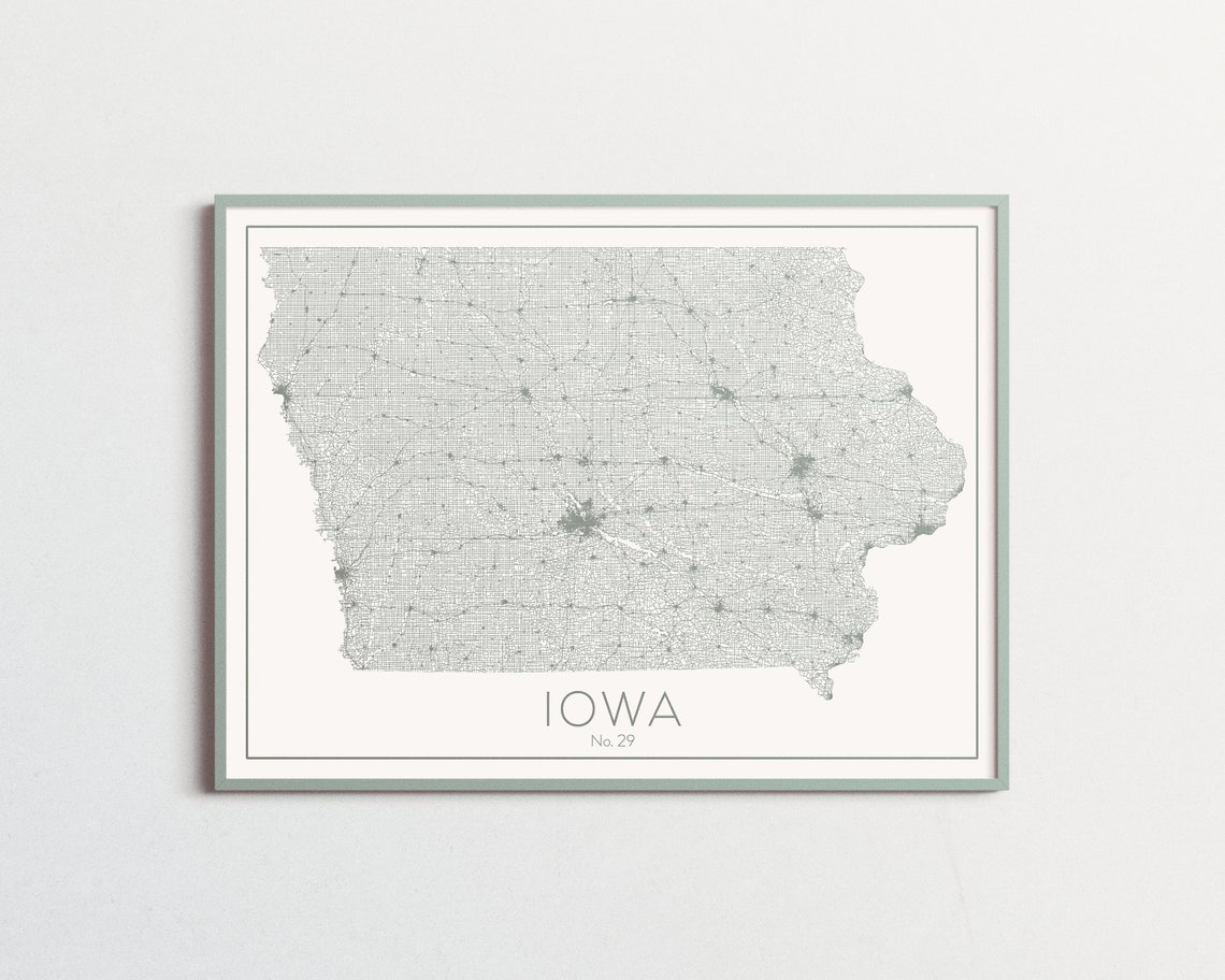 Iowa Wall Art Home Decor Personalized Gift Map Iowa State | Etsy