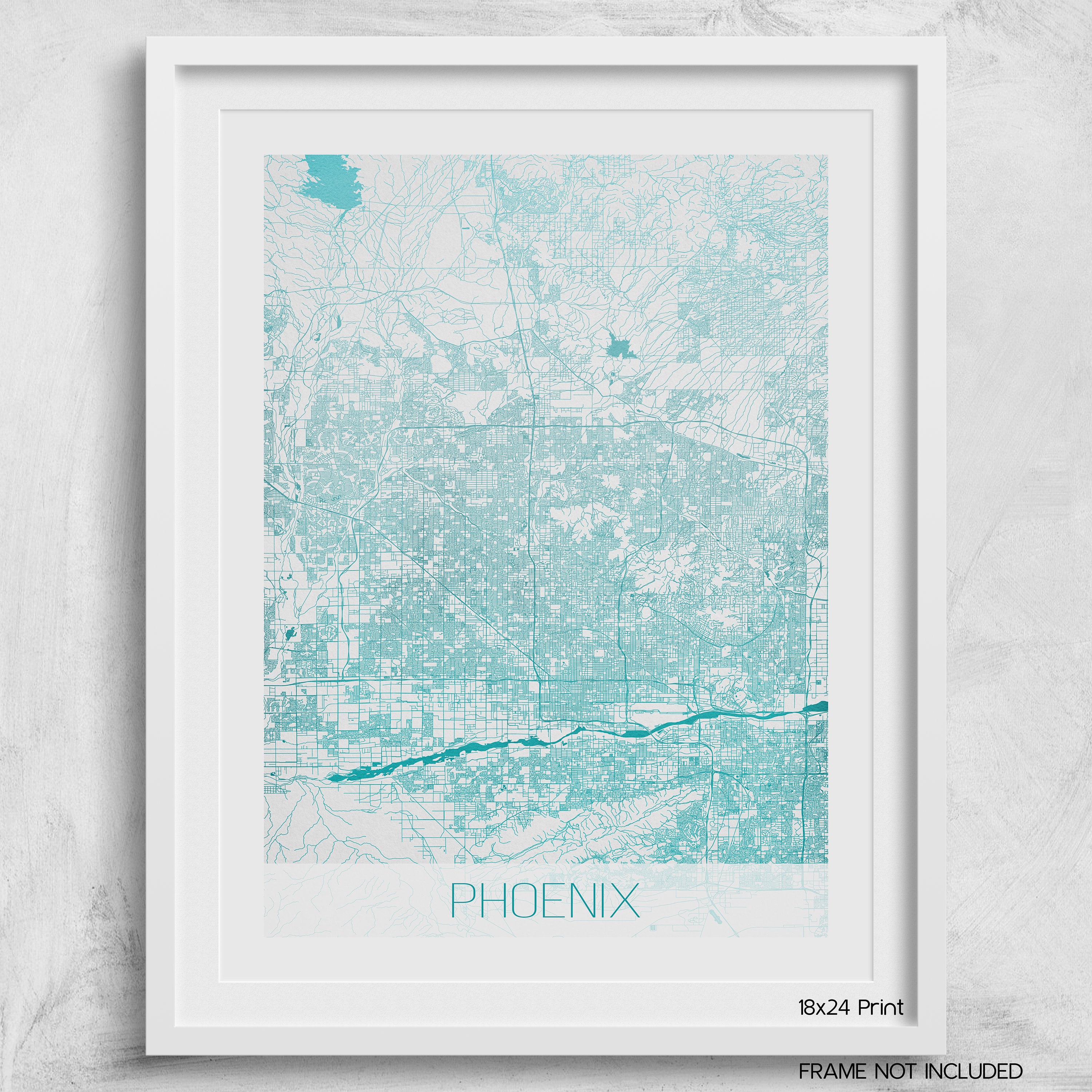 Phoenix City Map Arizona Print Poster Blue Green Valley Sun | Etsy