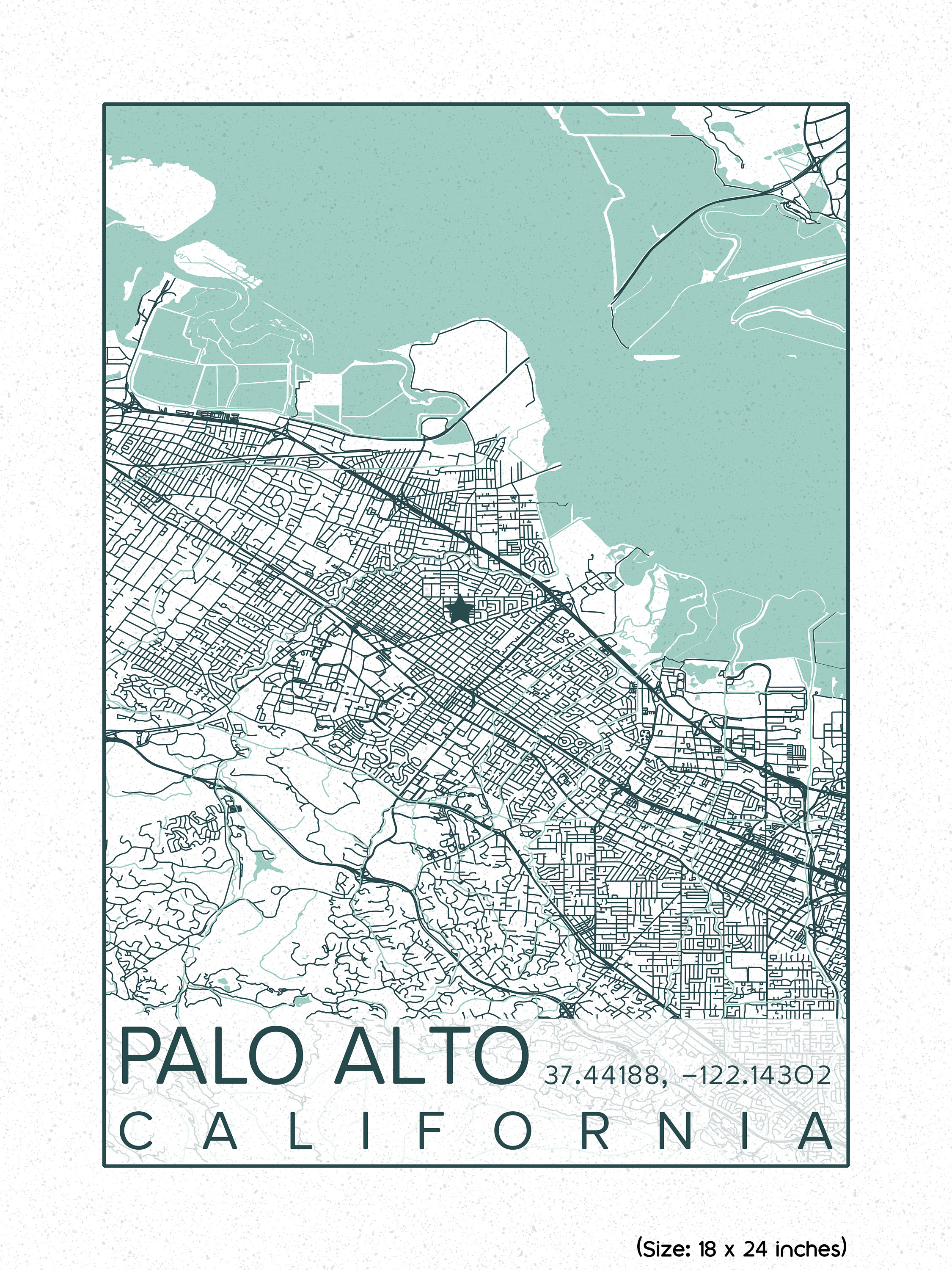 Palo Alto City Map Print Poster Blue Green Palo Alto | Etsy