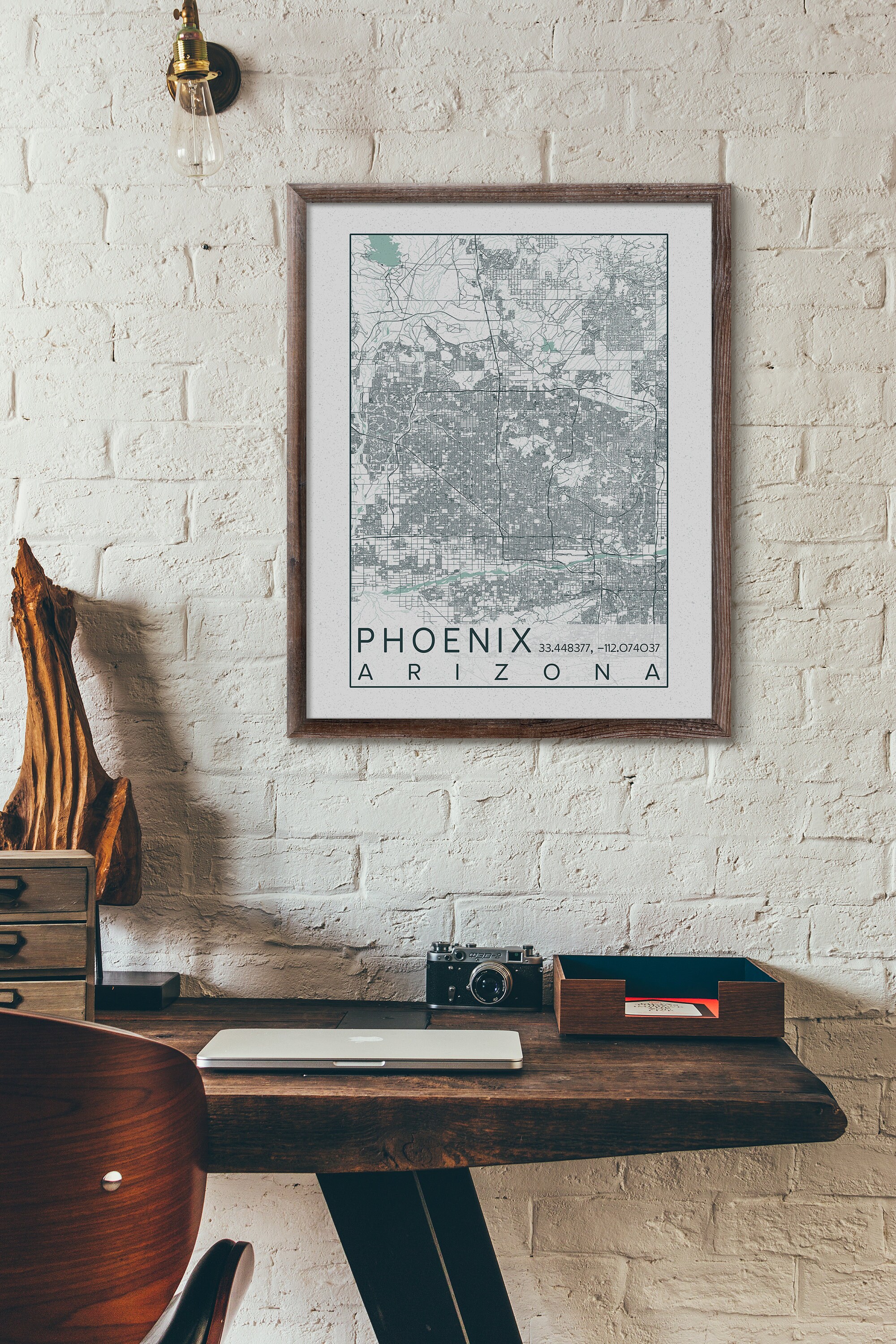 Phoenix City Map Arizona Print Poster Blue Green Valley Sun - Etsy