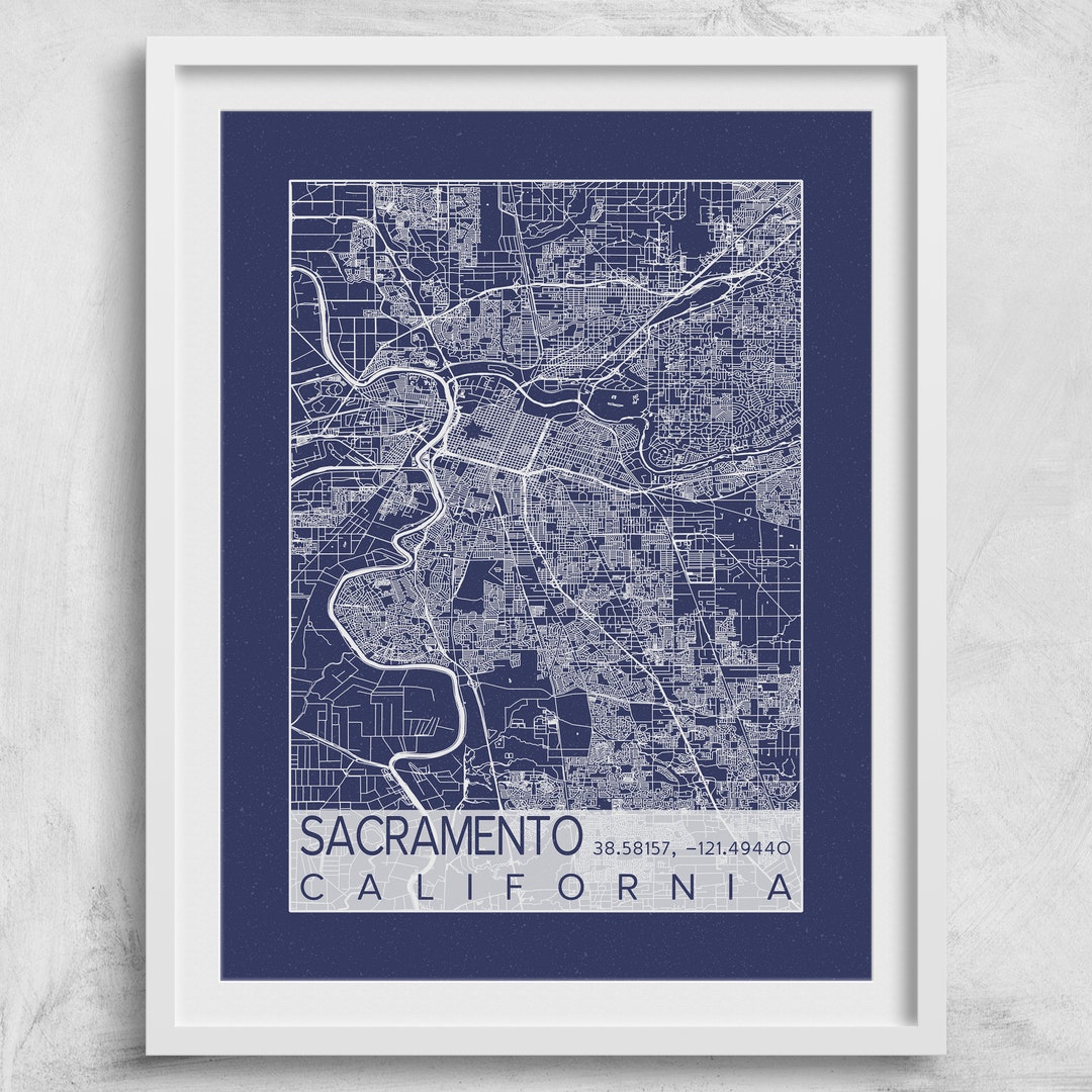Sacramento City Map Print Poster Blueprint Blue Plans Sacramento ...