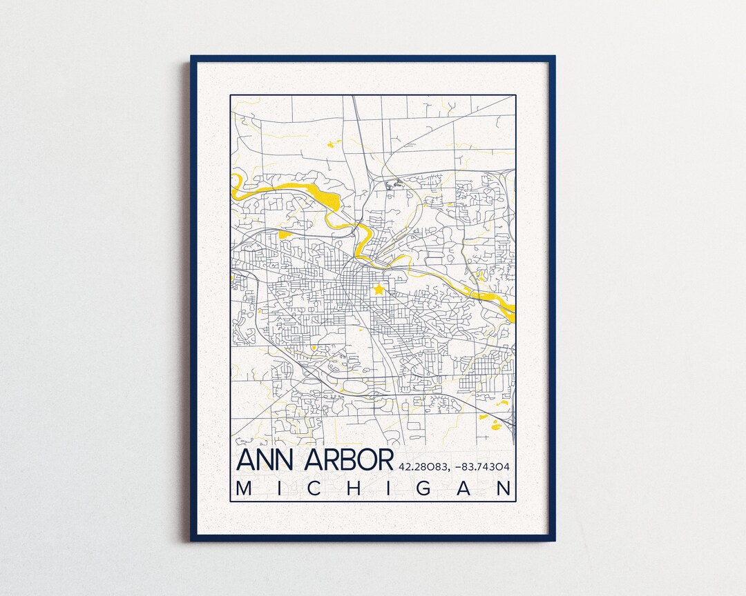 Ann Arbor Map University of Michigan Poster Print City of Ann - Etsy