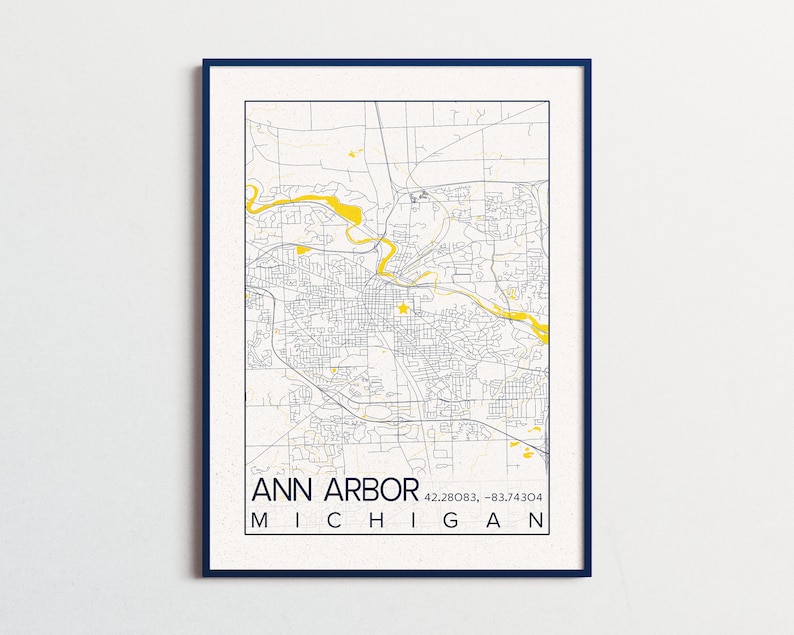 Ann Arbor Map University of Michigan Poster Print City of Ann - Etsy