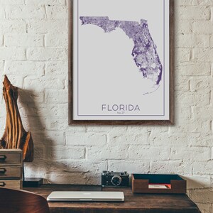 Florida Wall Art Map Wedding Gift Travel Map Office Decor - Etsy