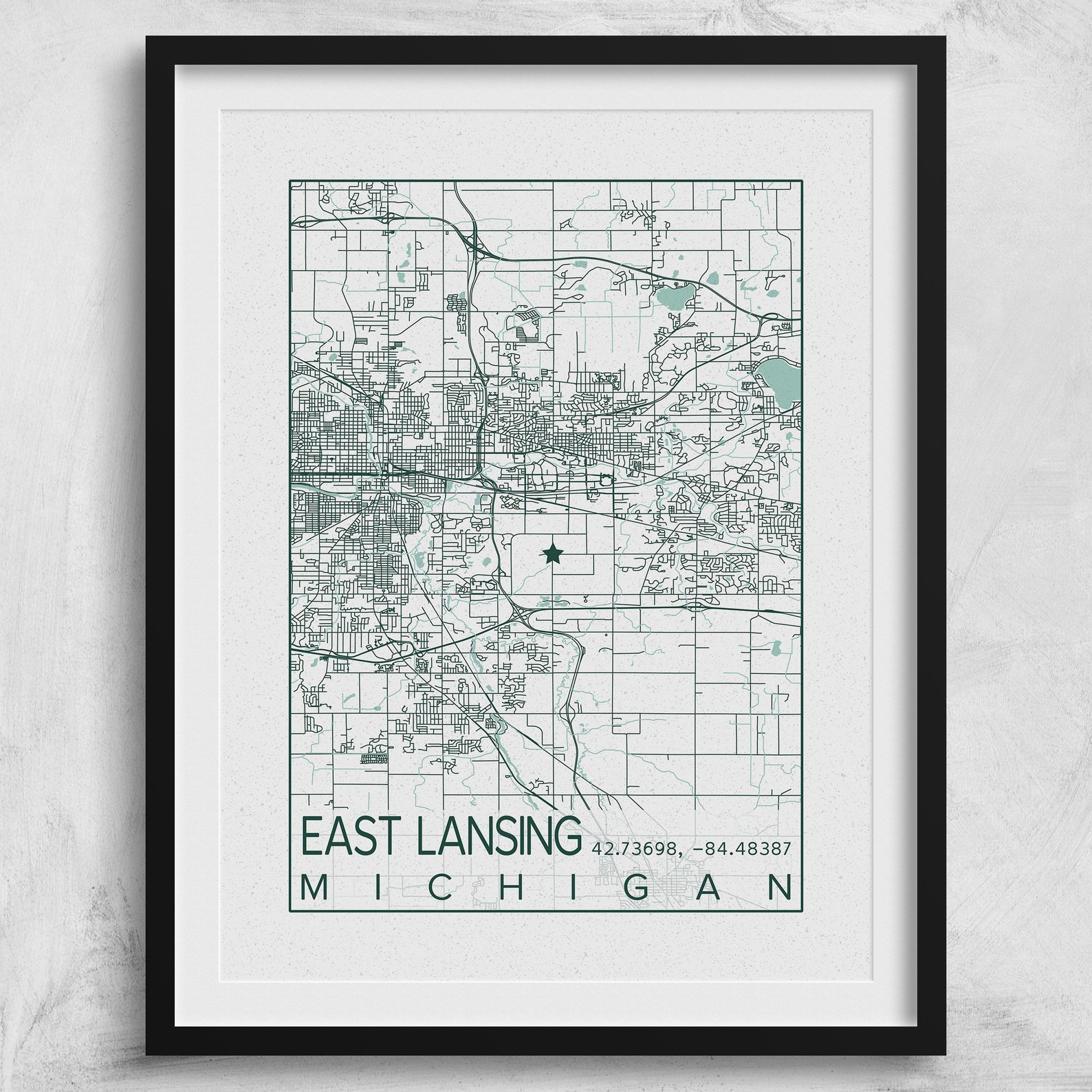 East Lansing Map Michigan State University Poster Print City of East ...
