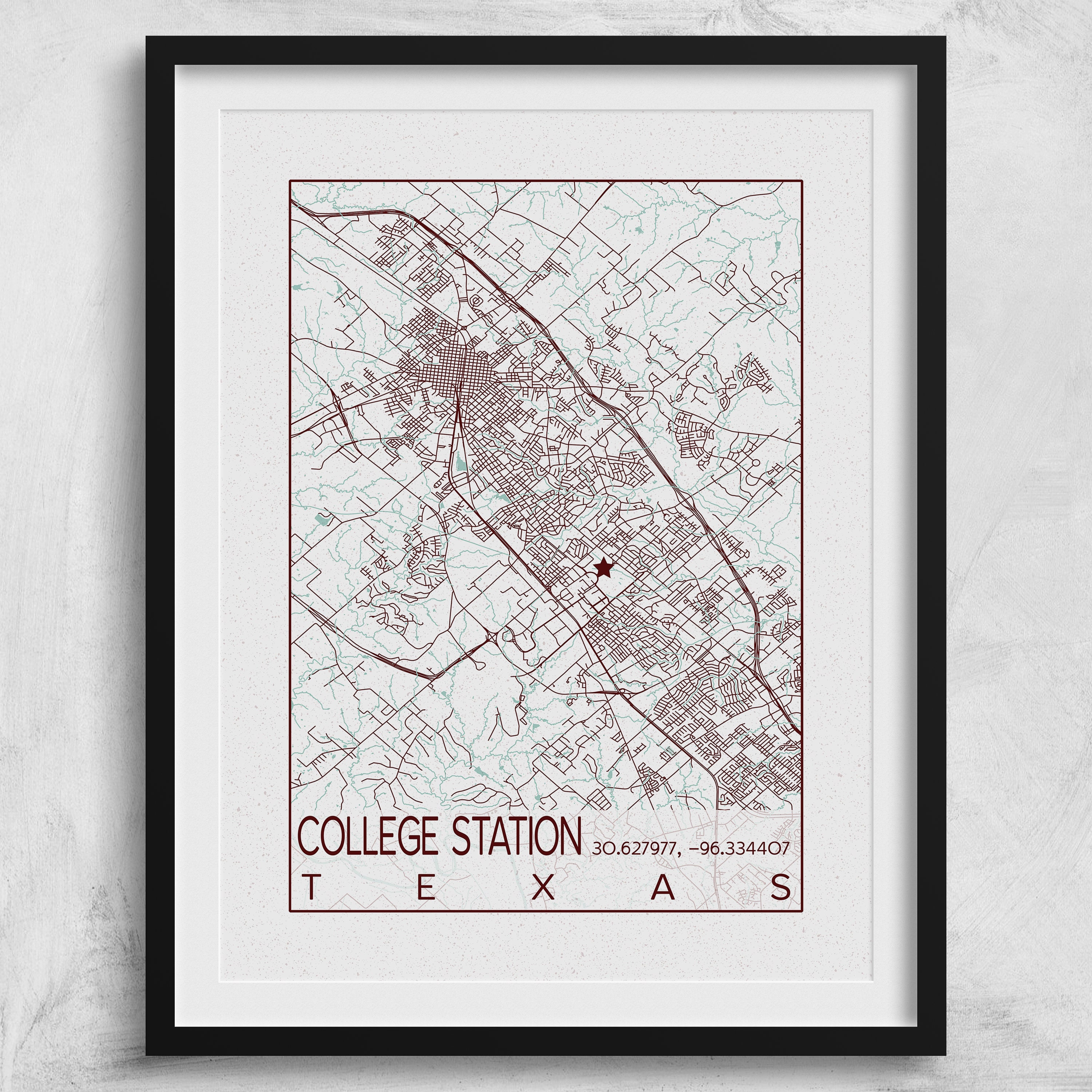 College Station Map Texas A&M University Poster Print City of | Etsy
