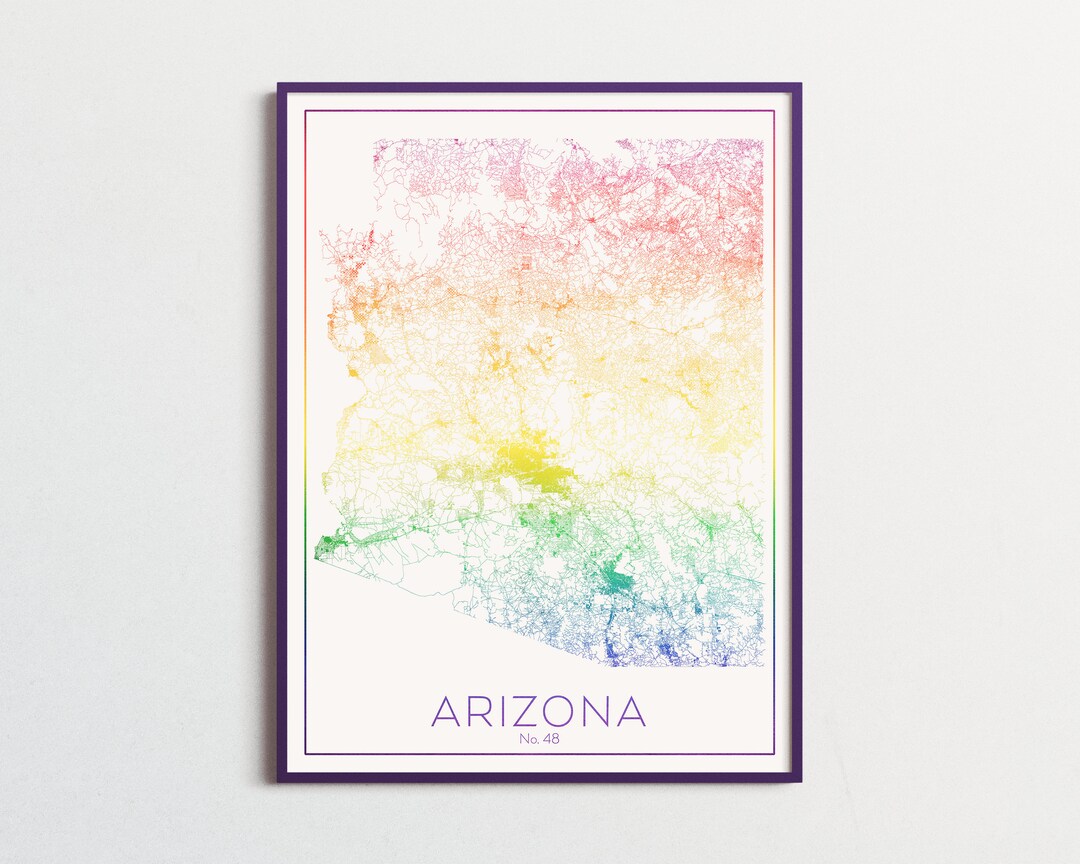 Arizona AZ State Map Road Map Roadways Different Custom Colors - Etsy