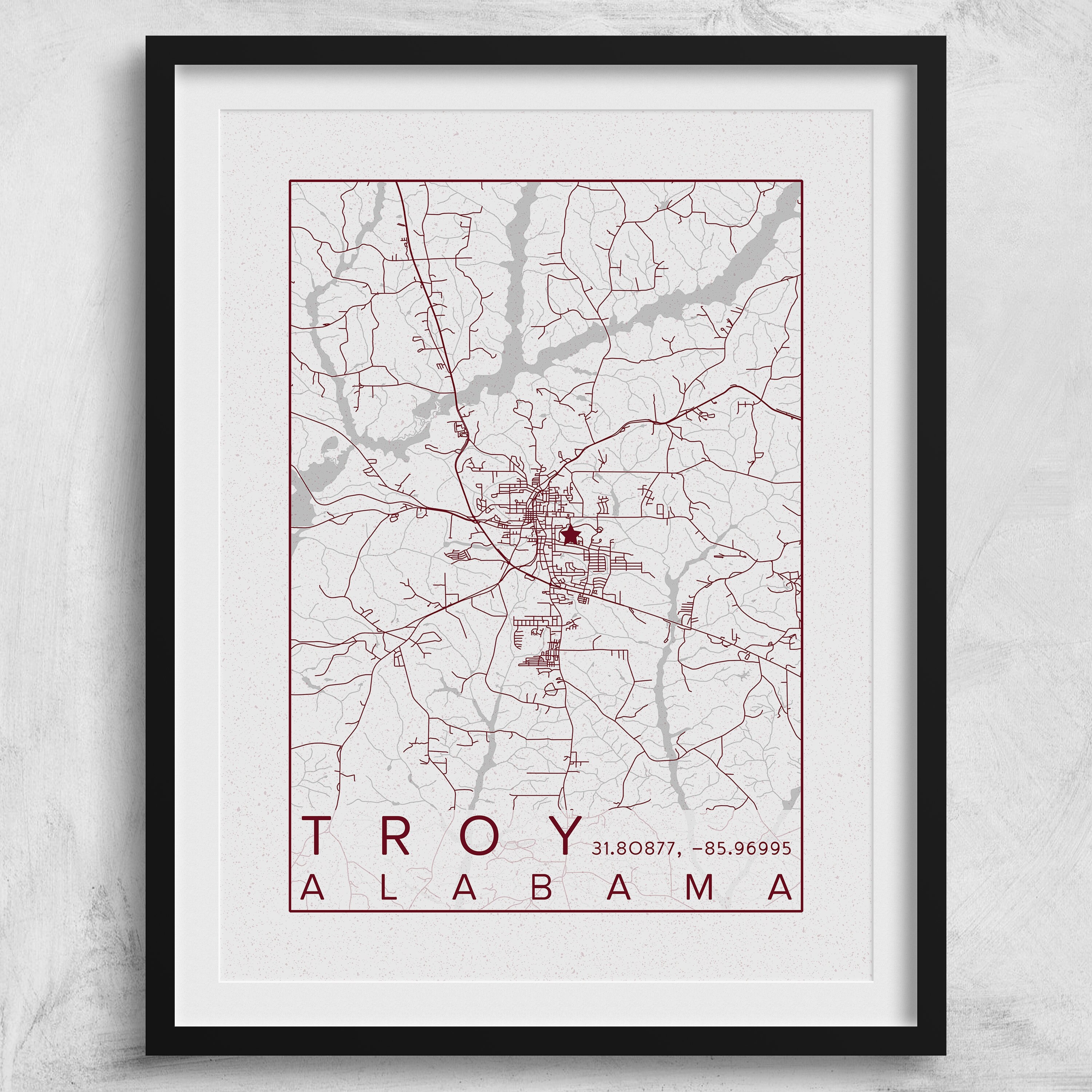 Troy Alabama Map Troy University Poster Print City of AL - Etsy