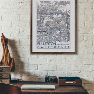 Fullerton California Map California State University Poster Print CSUF ...