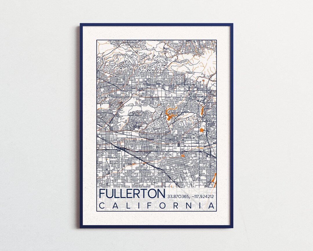 Fullerton California Map California State University Poster Print CSUF ...