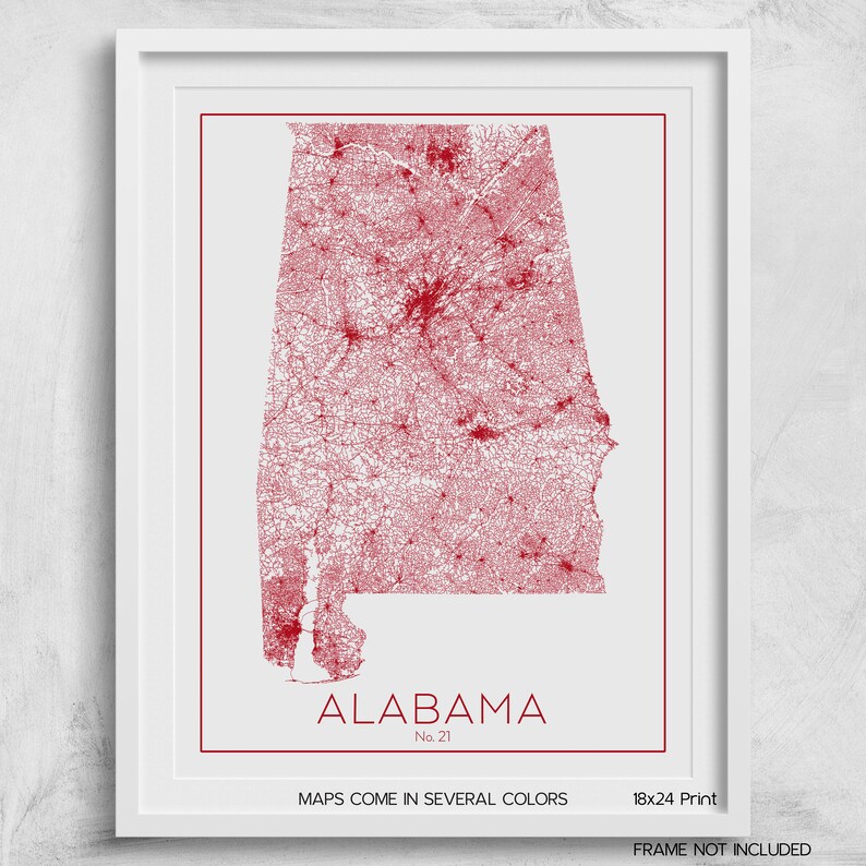 Alabama AL State Map Road Map Roadways Different Custom Colors - Etsy