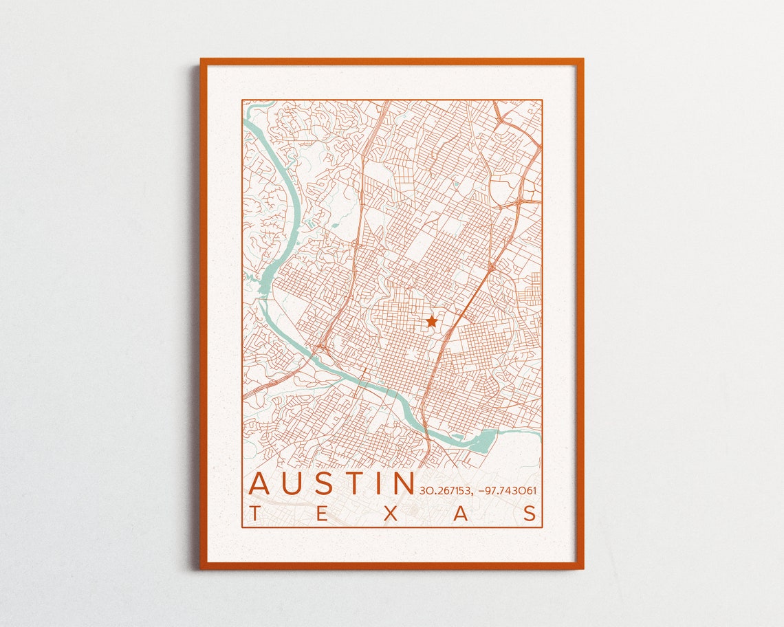 Austin Map University of Texas Print City of Austin Map - Etsy