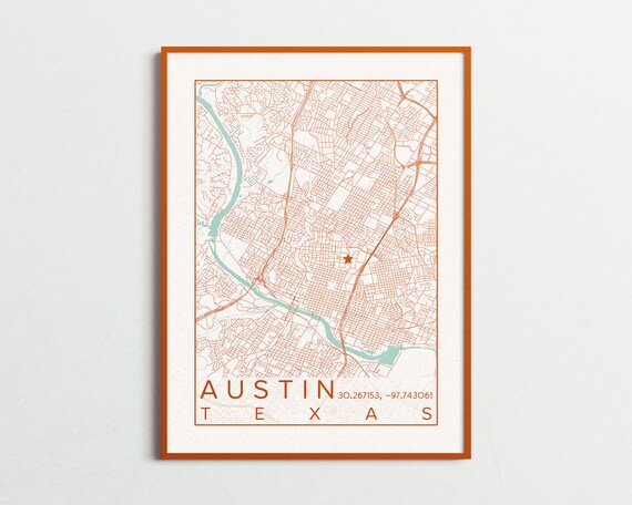 Austin Map University of Texas Print City of Austin Map | Etsy