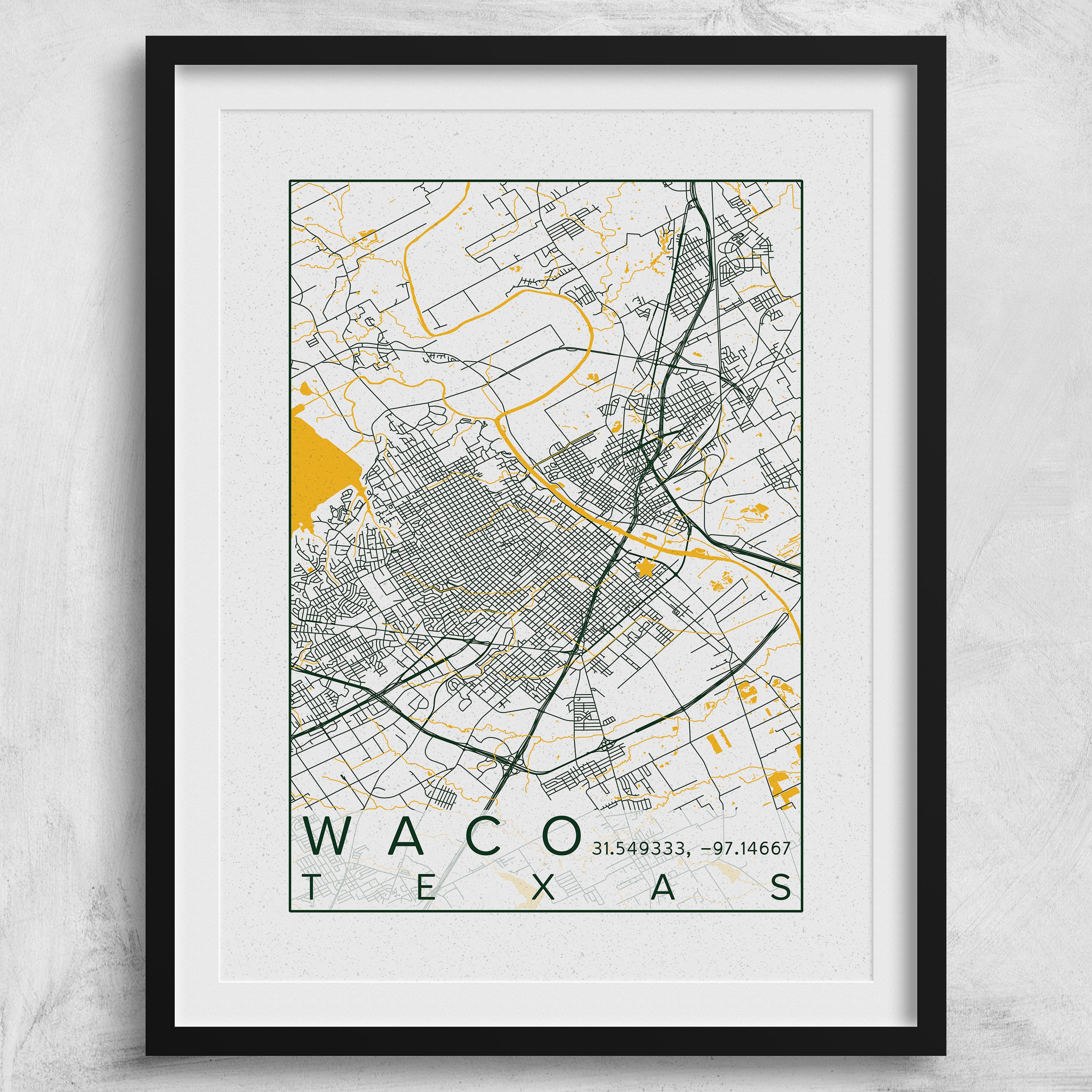 Waco Texas Map Baylor University Print City Waco TX BU Map | Etsy