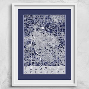 Tulsa Map Print Poster Antique Vintage Aged Tulsa Oklahoma Custom City ...