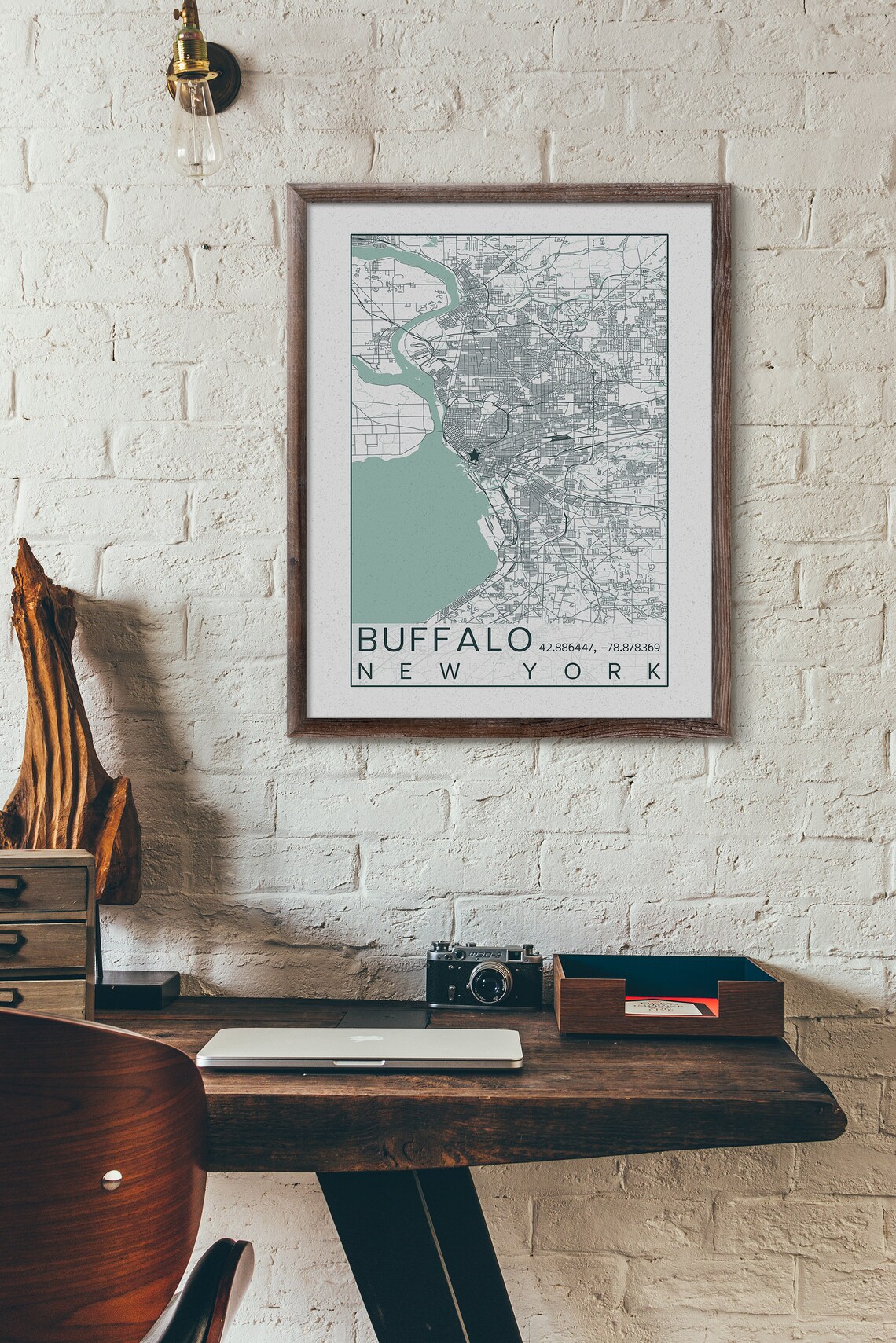Buffalo New York City Map Print Poster Blue Green Blue Lake - Etsy