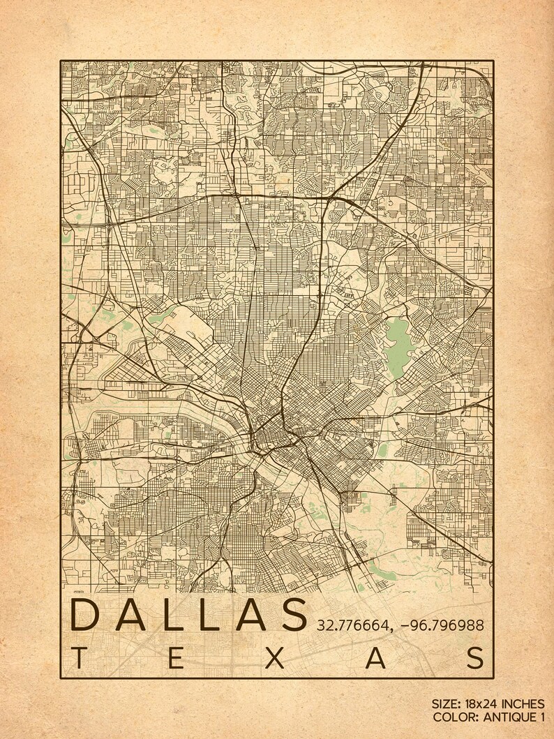 Dallas Texas City Map Print Poster Antique Vintage Big D - Etsy Sweden