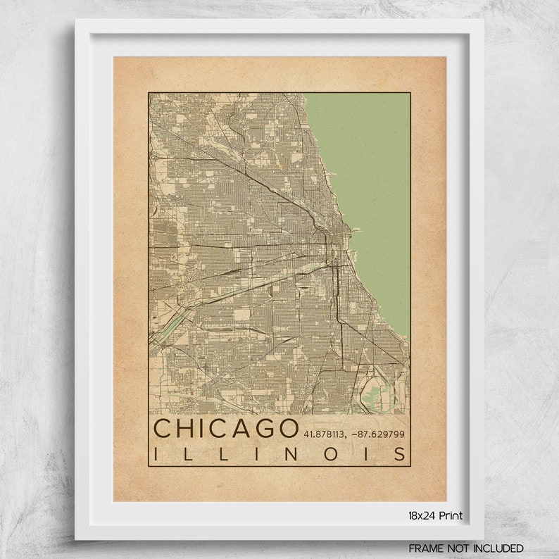 Chicago Illinois City Map Print Poster Blue Green Windy City | Etsy