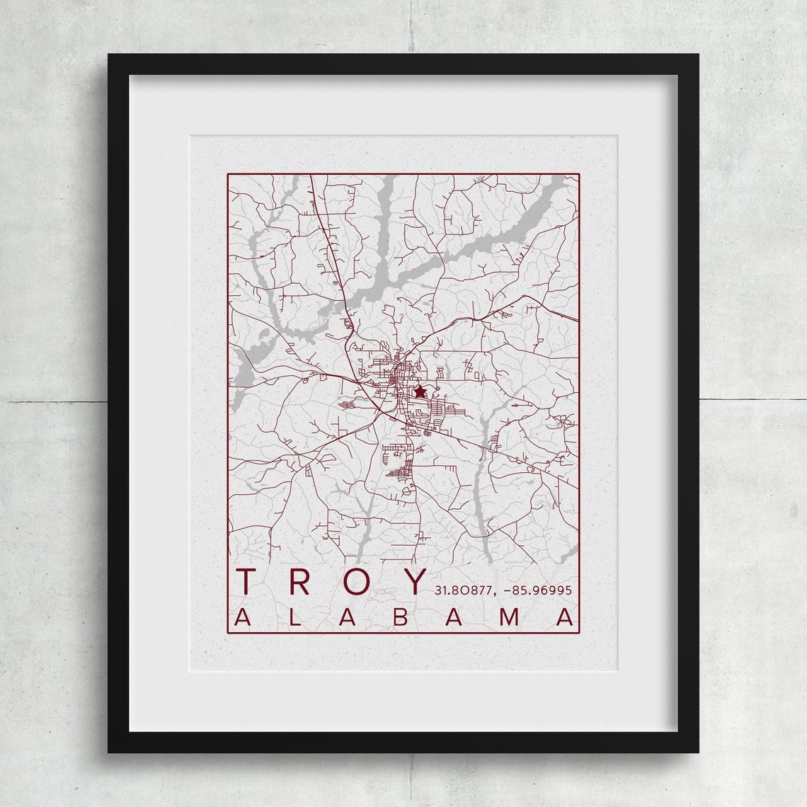 Troy Alabama Map Troy University Poster Print City of AL - Etsy