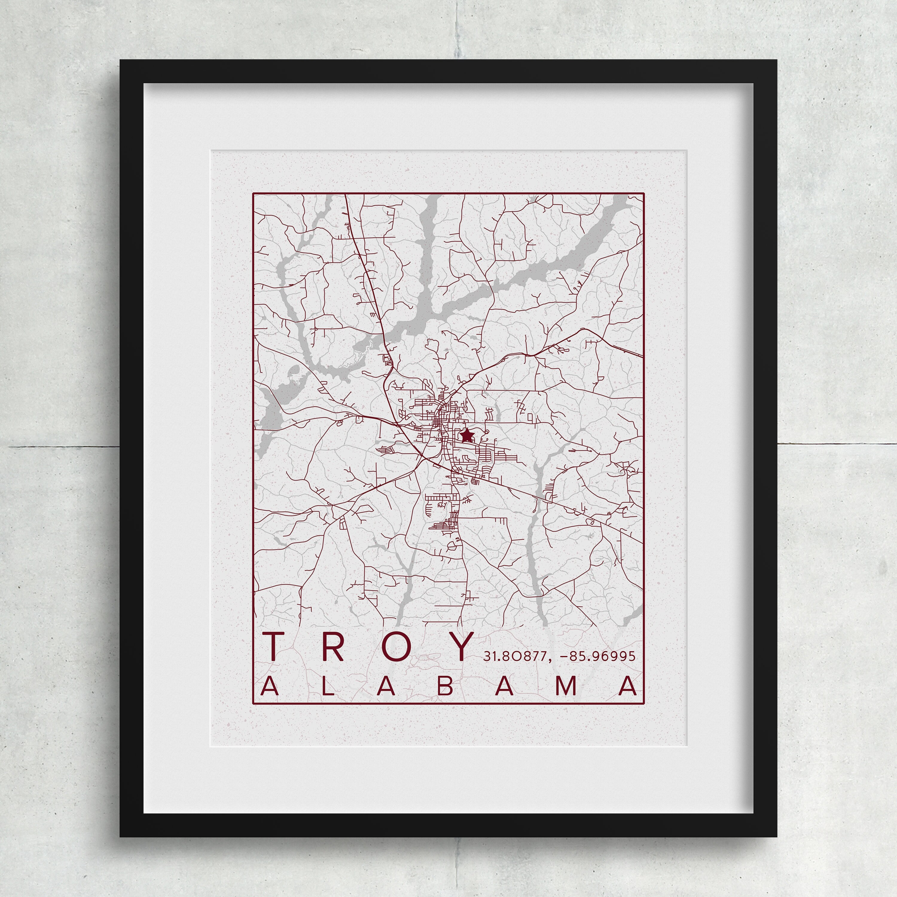 Troy Alabama Map Troy University Poster Print City of AL - Etsy