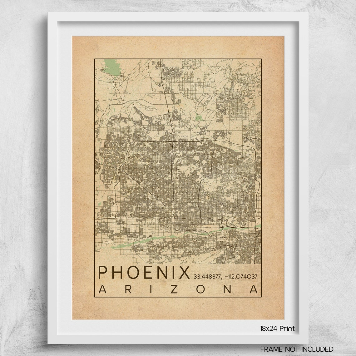 Phoenix City Map Arizona Print Poster Blue Green Valley Sun | Etsy