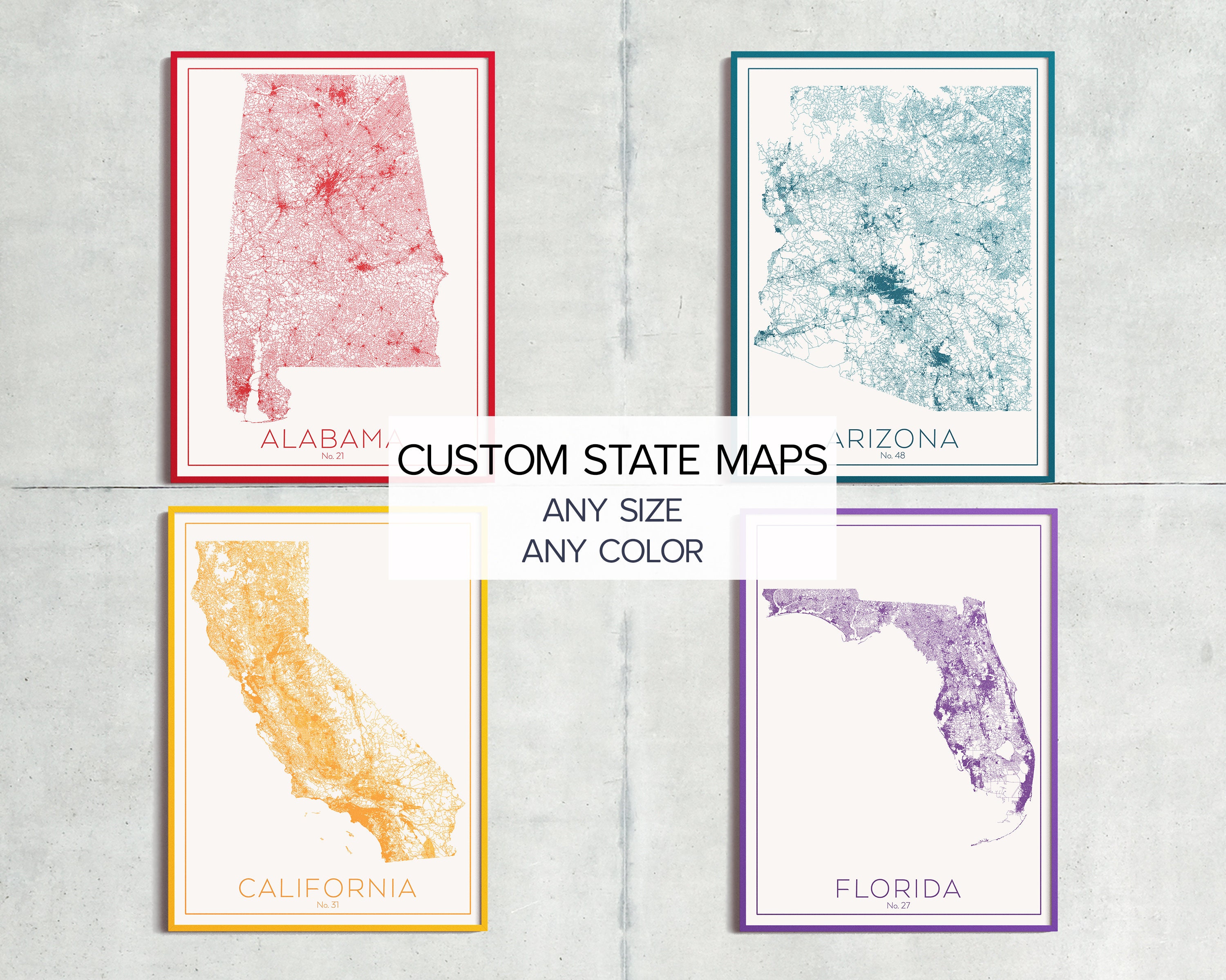 California CA State Map Road Map Roadways Different Custom | Etsy