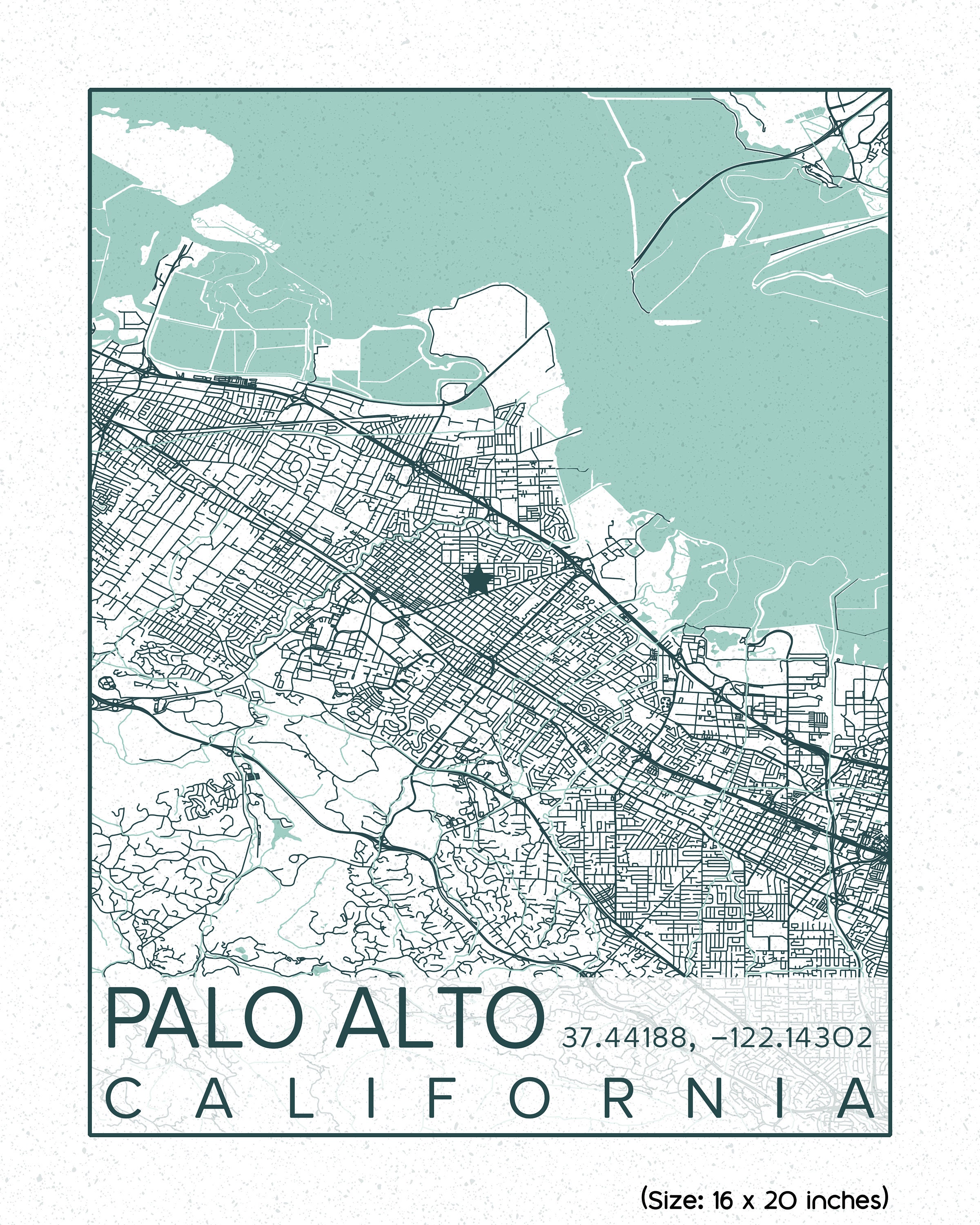Palo Alto City Map Print Poster Blue Green Palo Alto - Etsy