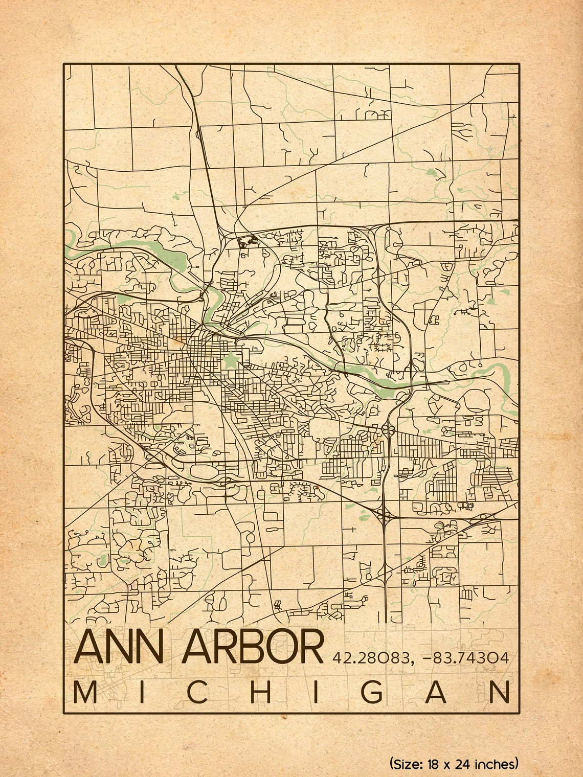 Ann Arbor City Map Print Poster Antique Vintage Aged Ann Arbor | Etsy