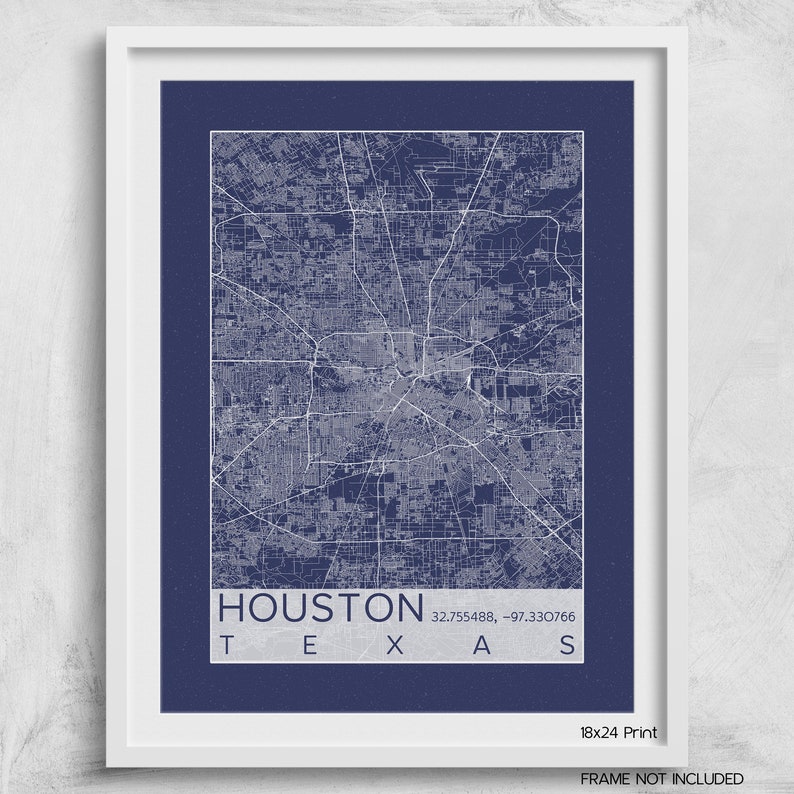 Houston City Map Print Poster Watercolor Turquoise H Town | Etsy