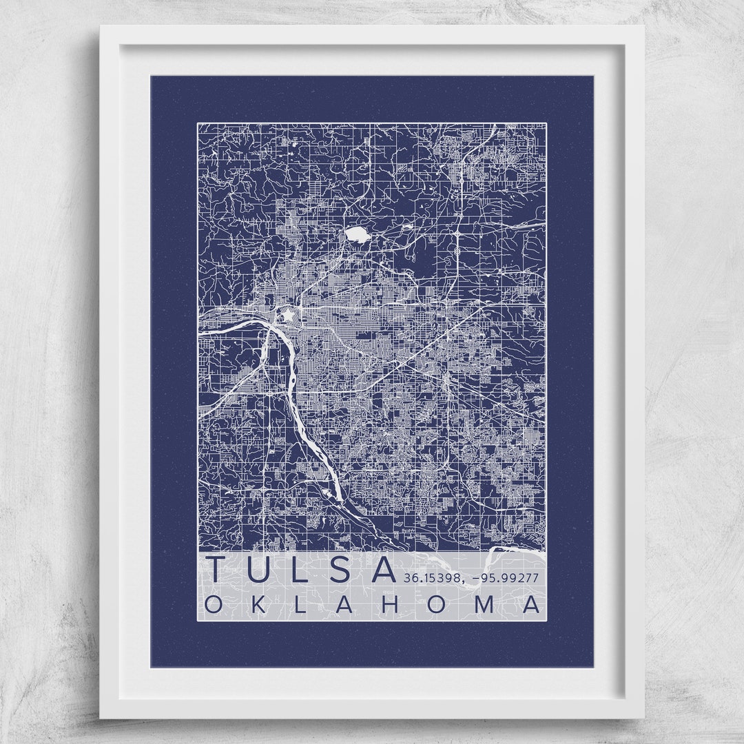 Tulsa Map Print Poster Blueprint Plans Downtown Tulsa Oklahoma Okie ...