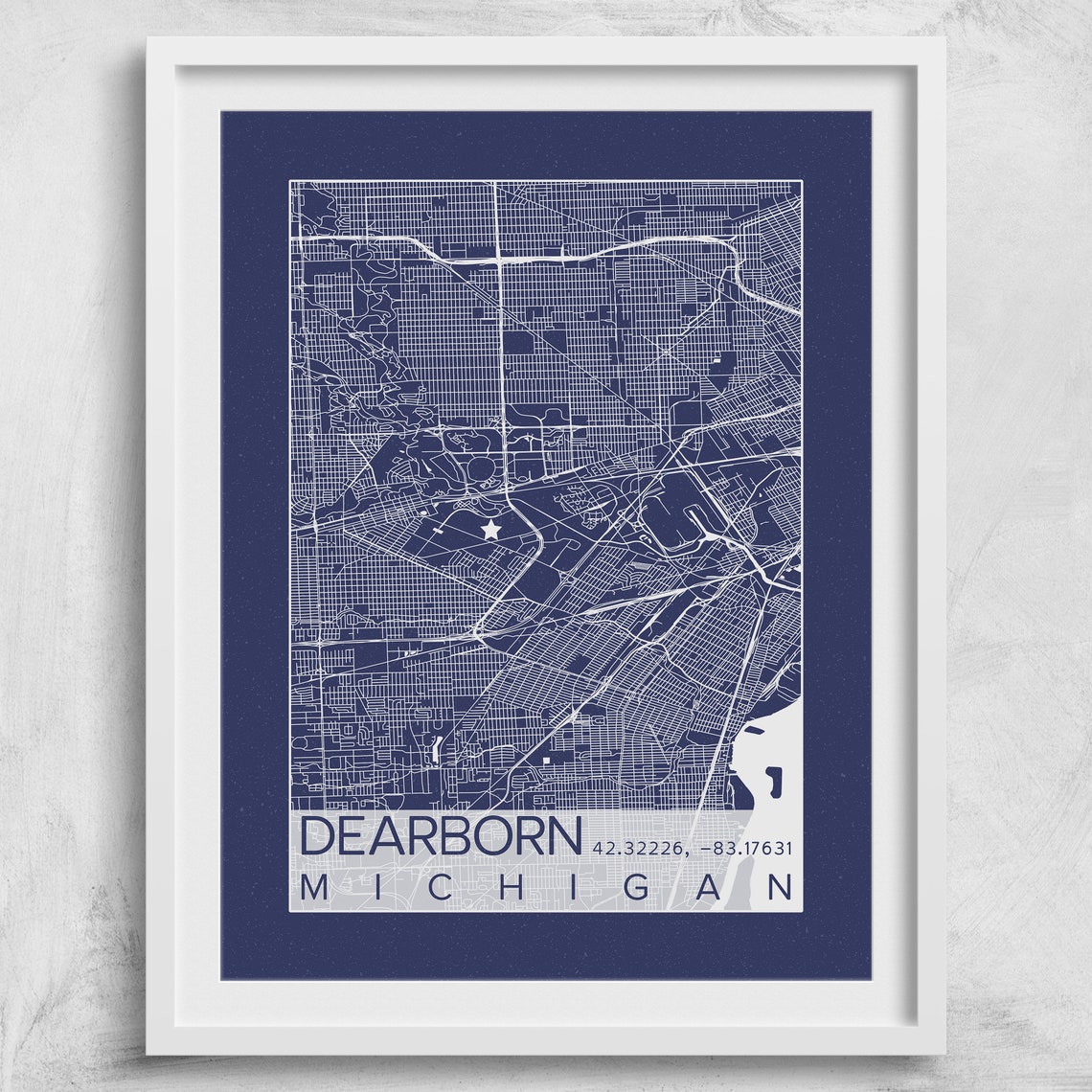 Dearborn City Map Print Poster Blue Green Dearborn Down River | Etsy