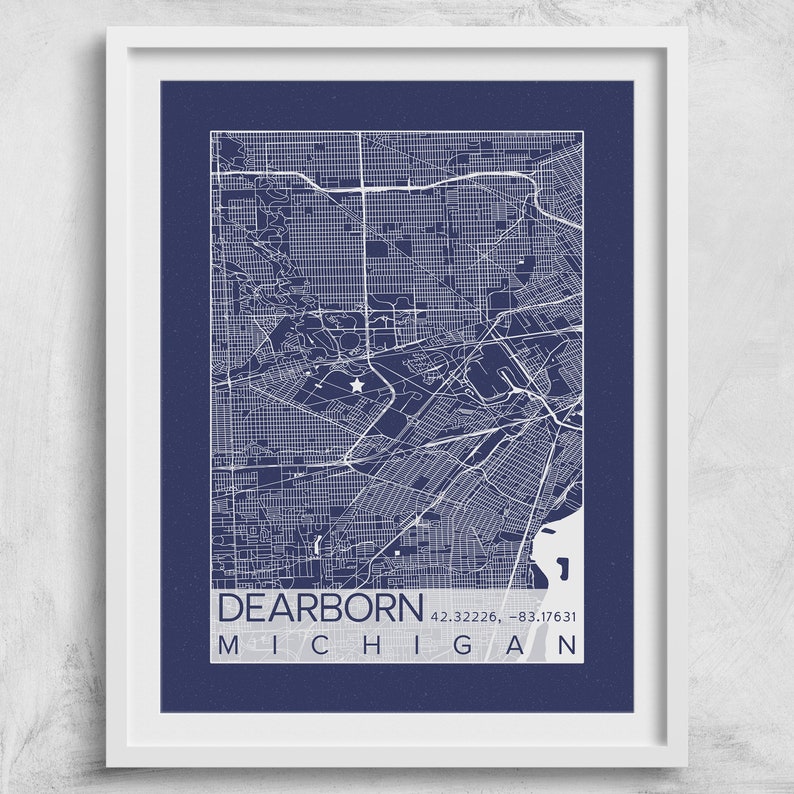 Dearborn City Map Print Poster Blue Green Dearborn Down River - Etsy