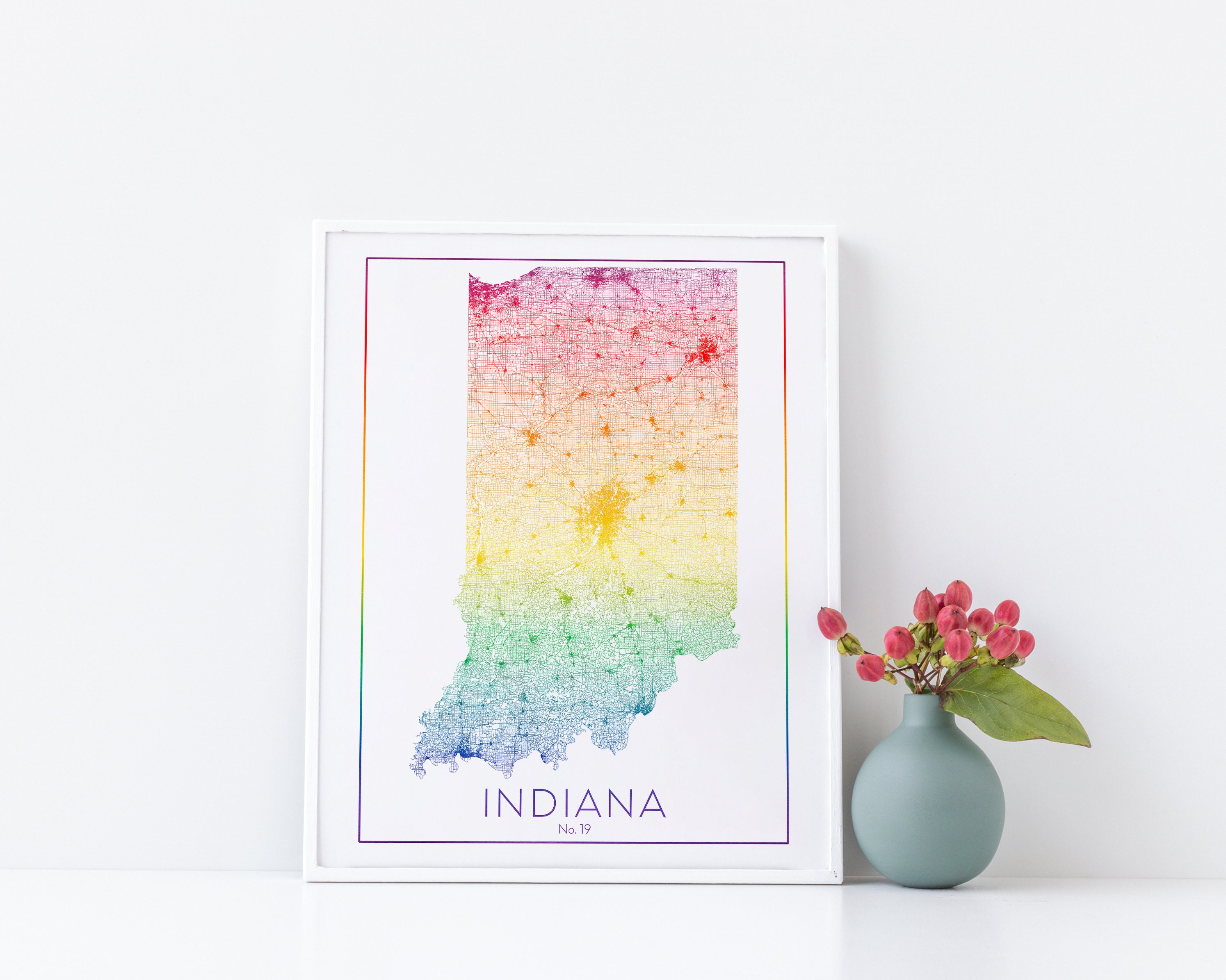 Indiana Art Map Indiana State Map Graduation Gift | Etsy