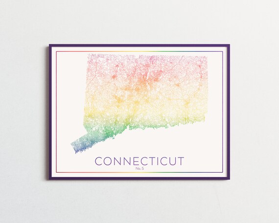 Connecticut CT State Map Road Map Roadways Different Custom | Etsy