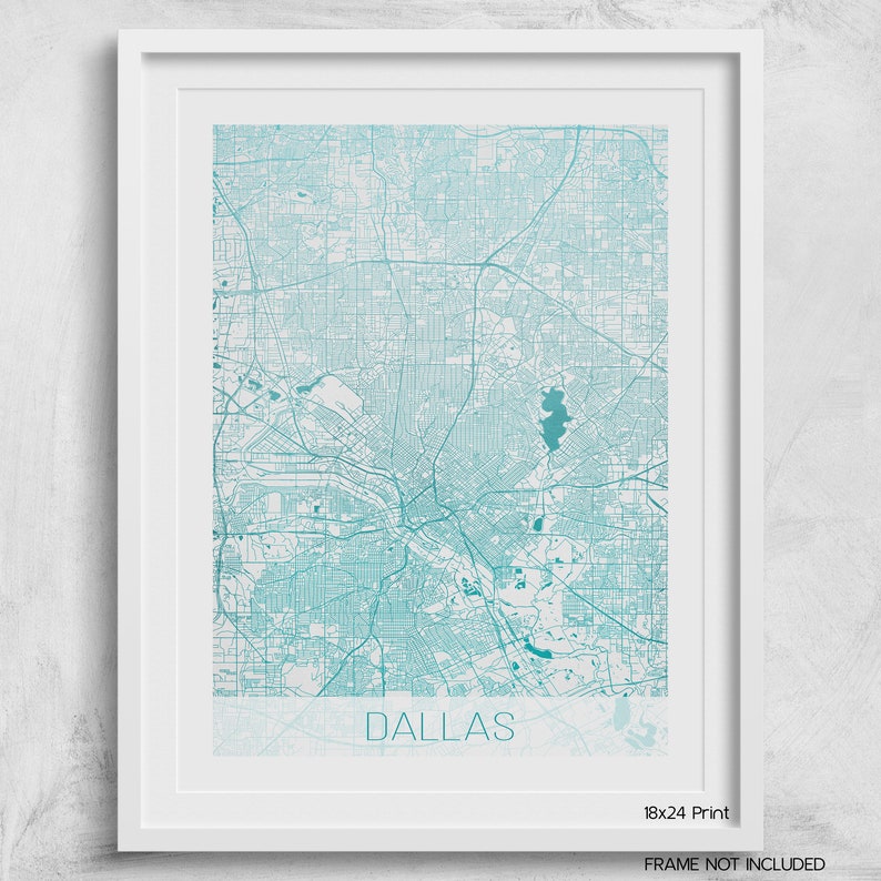 Dallas City Map Print Poster Watercolor Turquoise Dallas Texas - Etsy