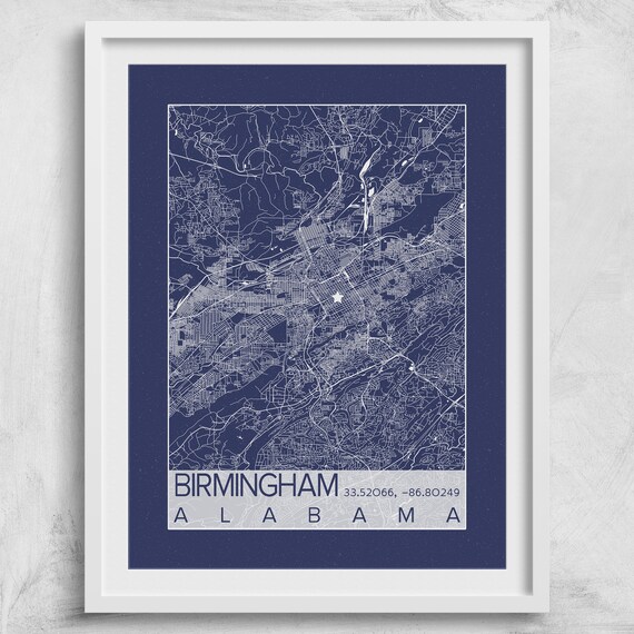 Birmingham Alabama City Map Print Poster Blueprint Blue Plans | Etsy