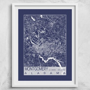 Montgomery Alabama City Map Print Poster Blue Green Montgomery Capital ...