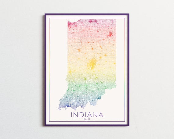 Indiana Art Map Indiana State Map Graduation Gift | Etsy