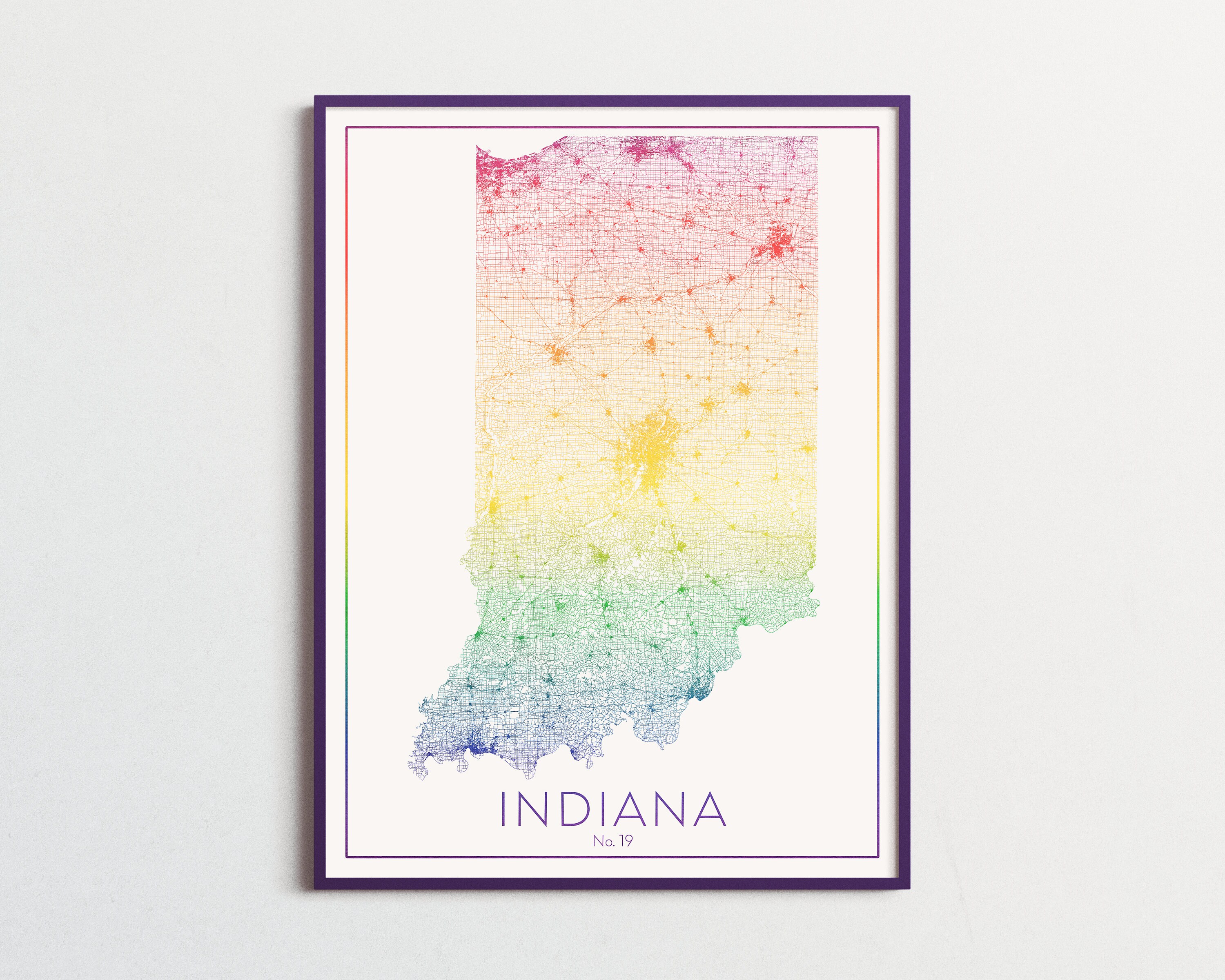 Indiana Art Map Indiana State Map Graduation Gift | Etsy