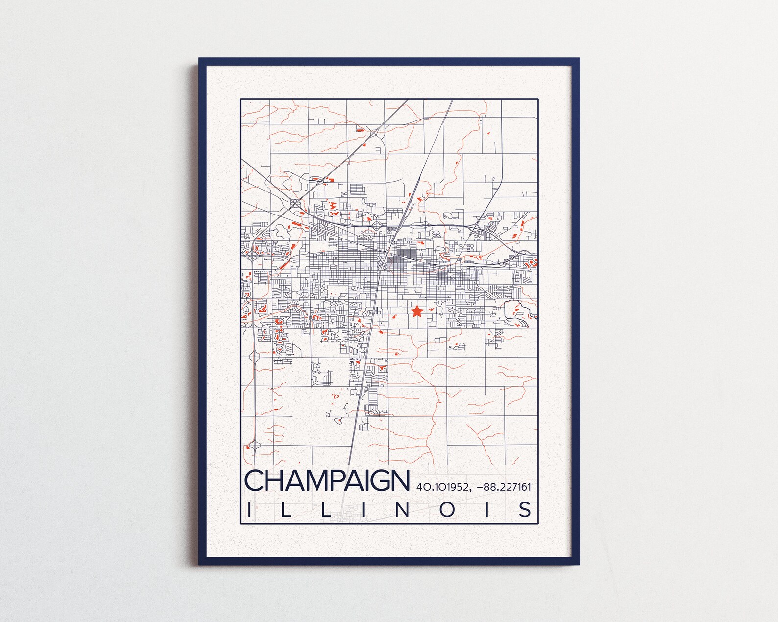 Urbana-champaign Illinois Map University of Illinois Print City Urbana ...
