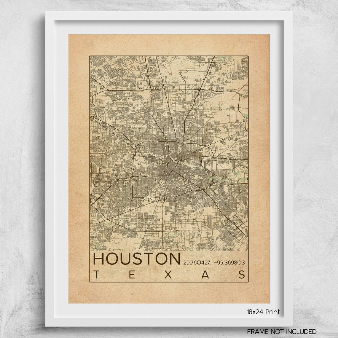 Houston City Map Print Poster Blue Green H Town Space Bayou | Etsy