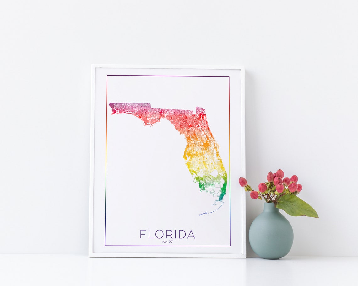 Florida Wall Art Map Wedding Gift Travel Map Office Decor - Etsy