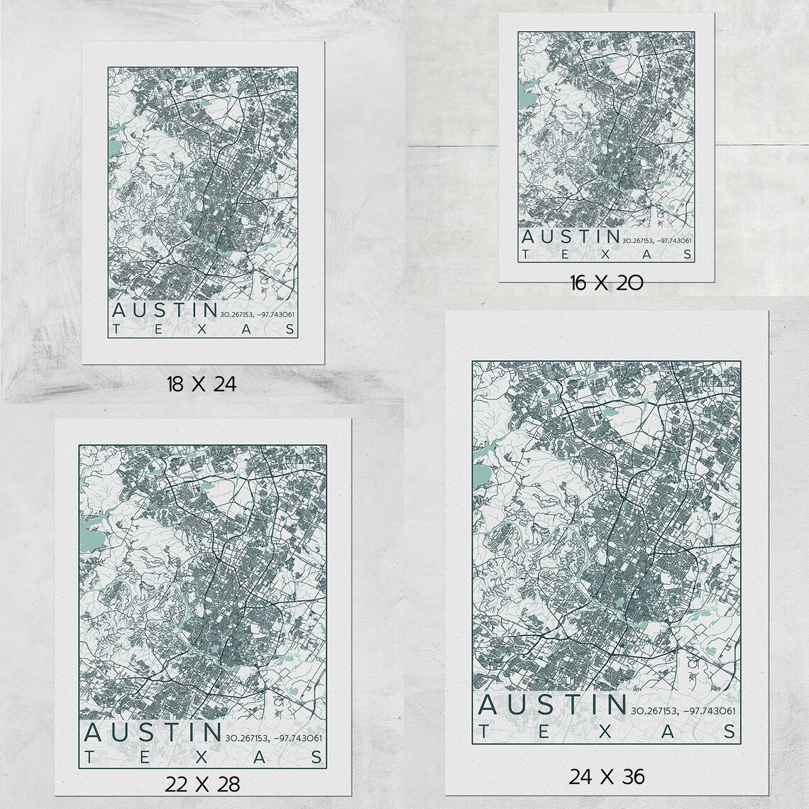 Dallas City Map Print Poster Blue Green Dallas Texas Custom - Etsy