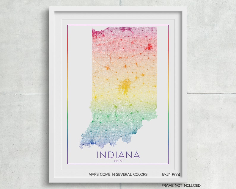 Indiana Poster Map Indiana Roads Birthday Gift Custom | Etsy
