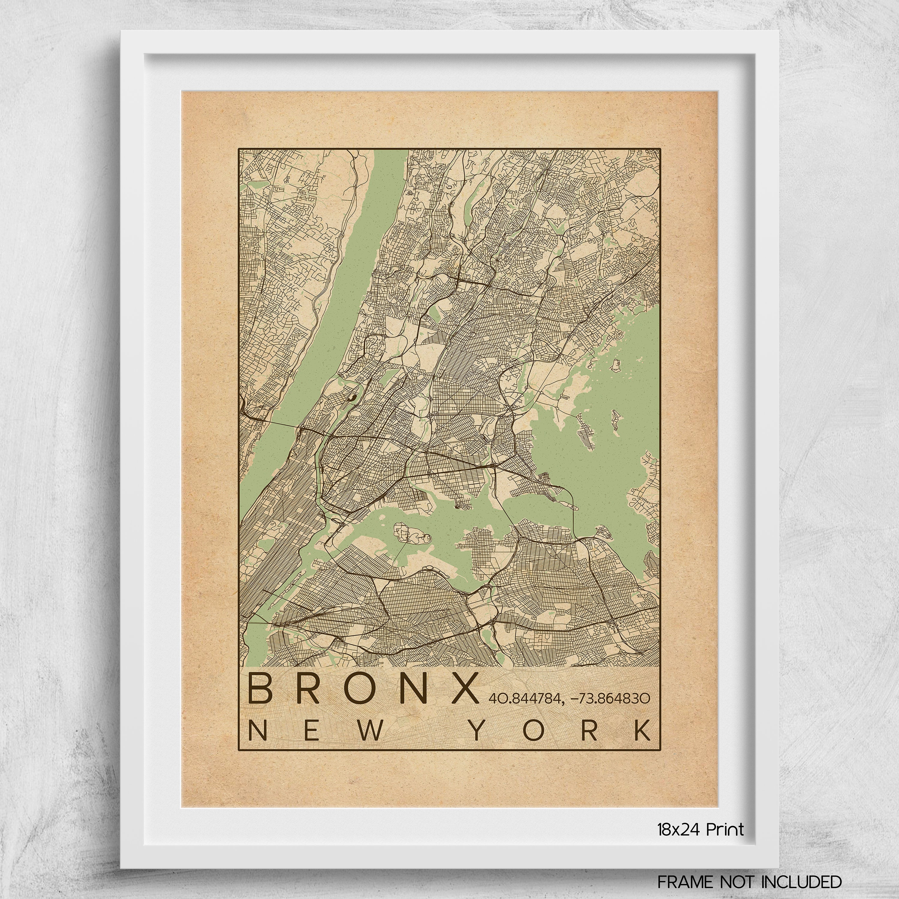 Bronx New York City Map Print Poster Blue Green NYC Central | Etsy