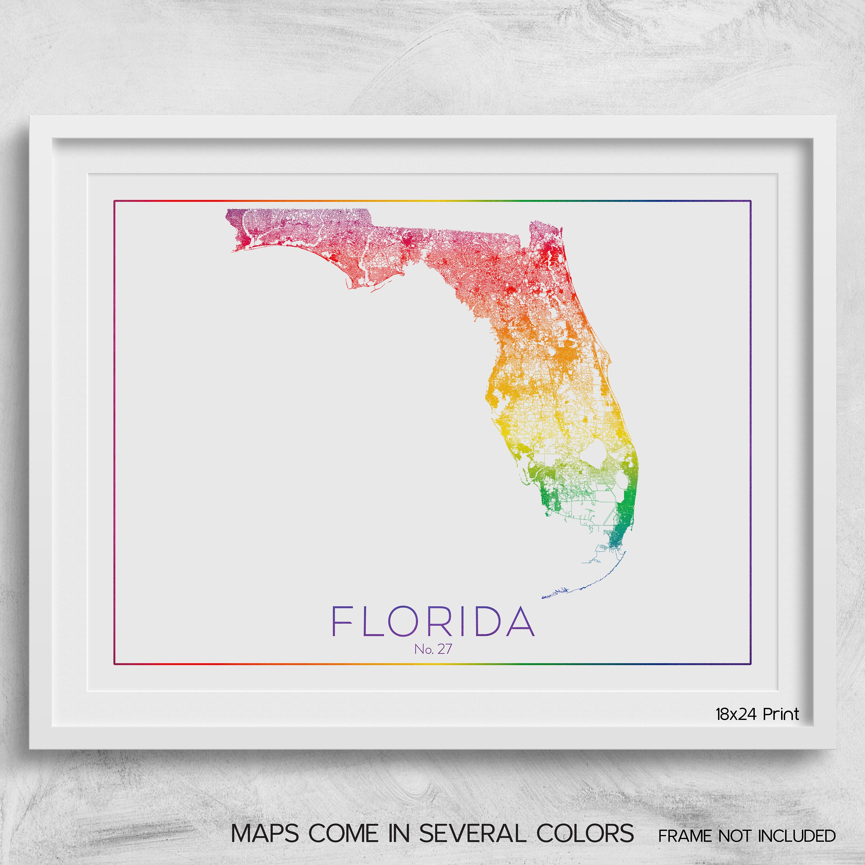 Florida Wall Art Map Wedding Gift Travel Map Office Decor - Etsy