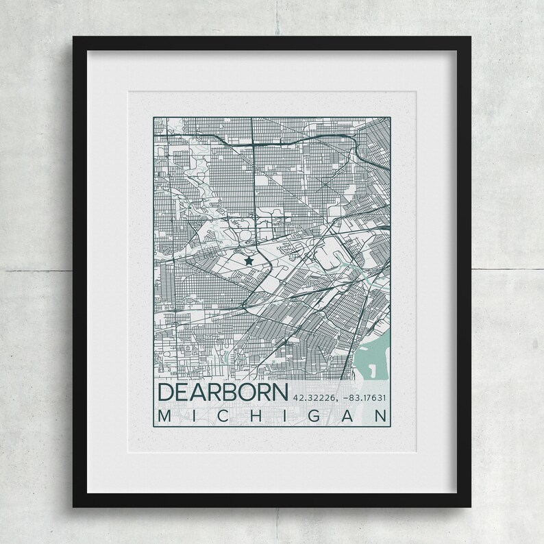 Dearborn City Map Print Poster Blue Green Dearborn Down River - Etsy